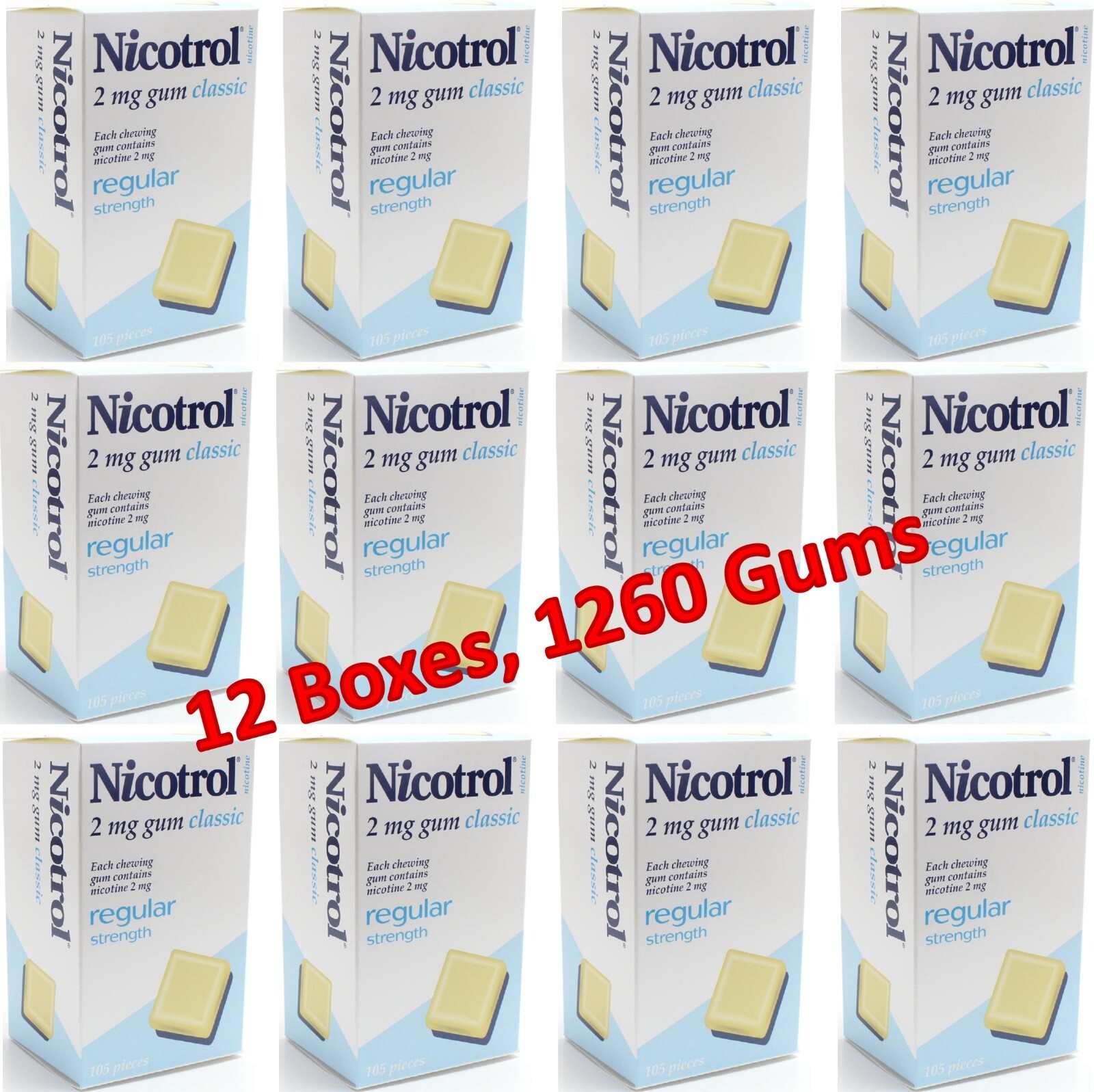 Nicotrol Nicotine Gum 2mg Classic. 12 Boxes of 105 Gums. Total 1260 ...