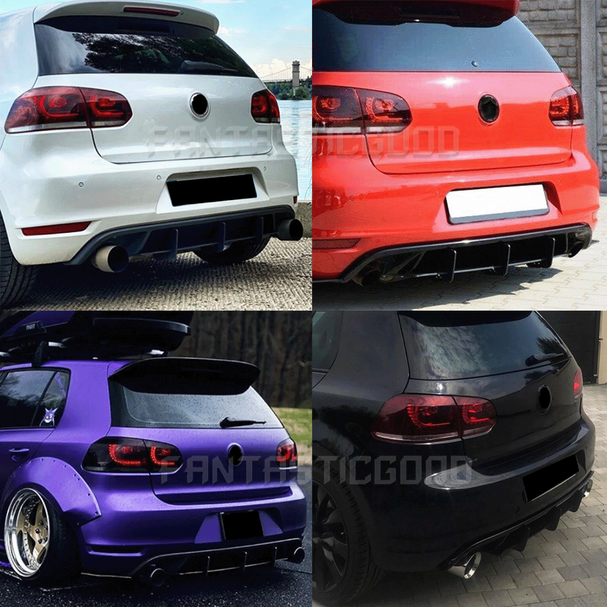 For VW Golf 6 VI MK6 GTI 2010-14 Rear Bumper Lip Diffuser 3 Fins ...