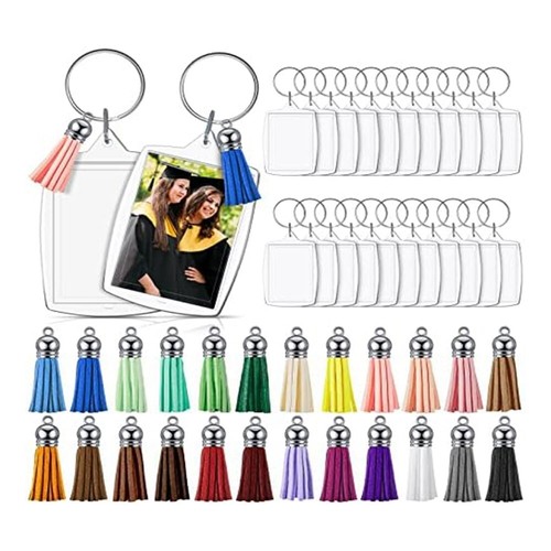 24pcs Acrylic Photo Frame Keychains with Tassels, 5.6X4.0cm R8N87801 ...