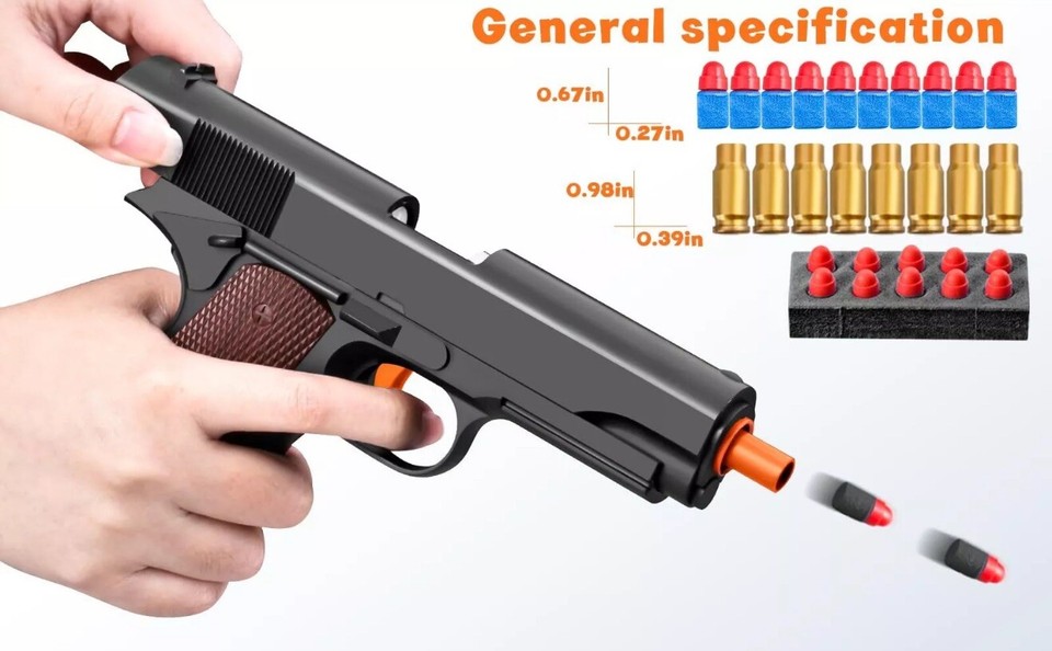 Realistic Toy Gun Colt 1911 Shell Ejecting EVA Foam Blaster Pistol ...