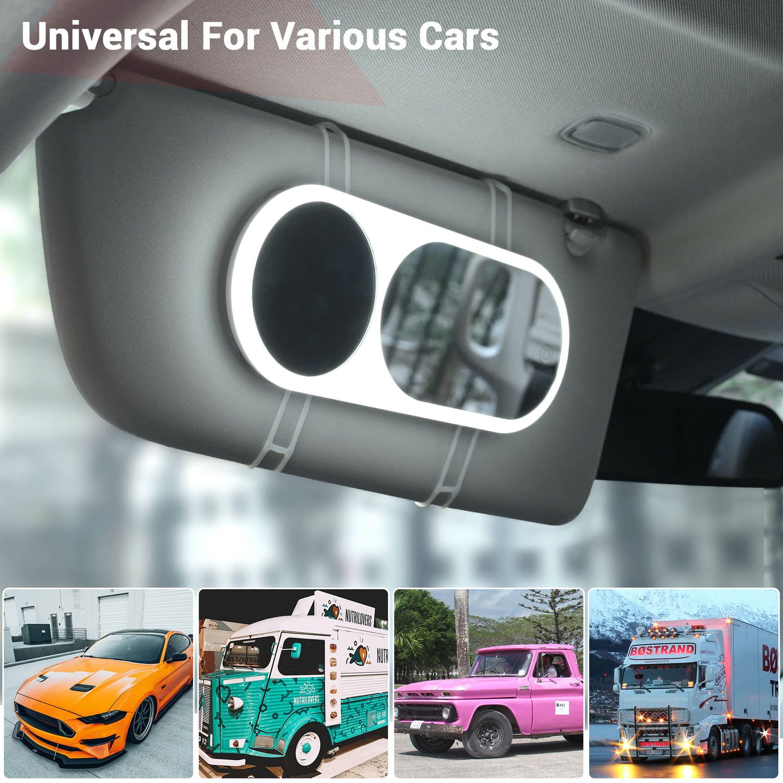 Byootique Sun Visor Makeup Desk Mirror LED Light 3X Magnification for ...