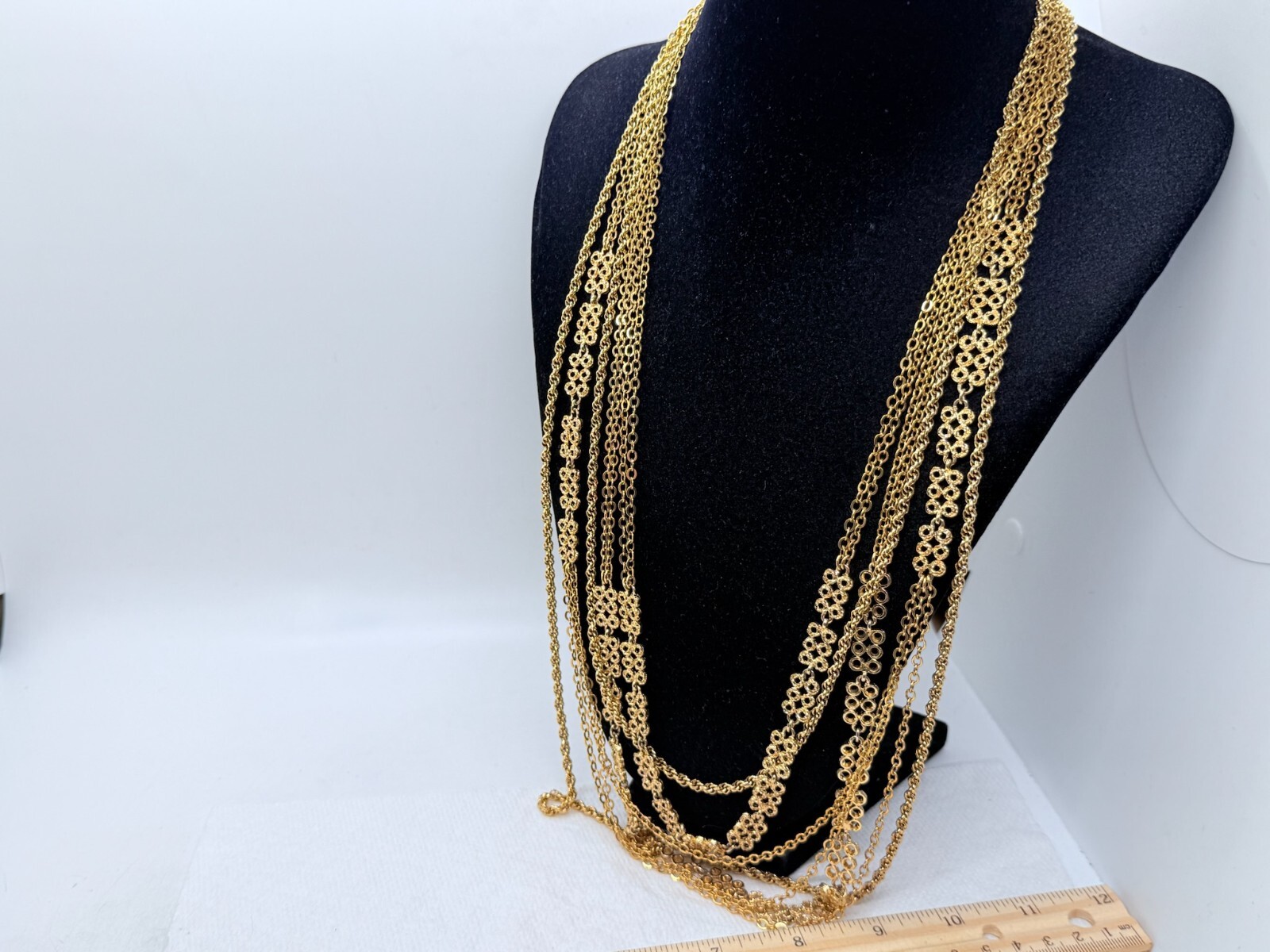 VTG. MONET SHINY GOLD TONE MULTI-CHAINS DRAPED NECKLA… - Gem