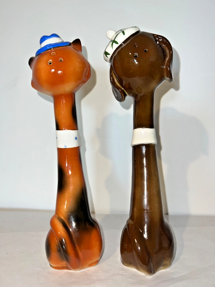EUC 1950's Vintage LONG NECK Salt Pepper Shakers DOG CAT ...