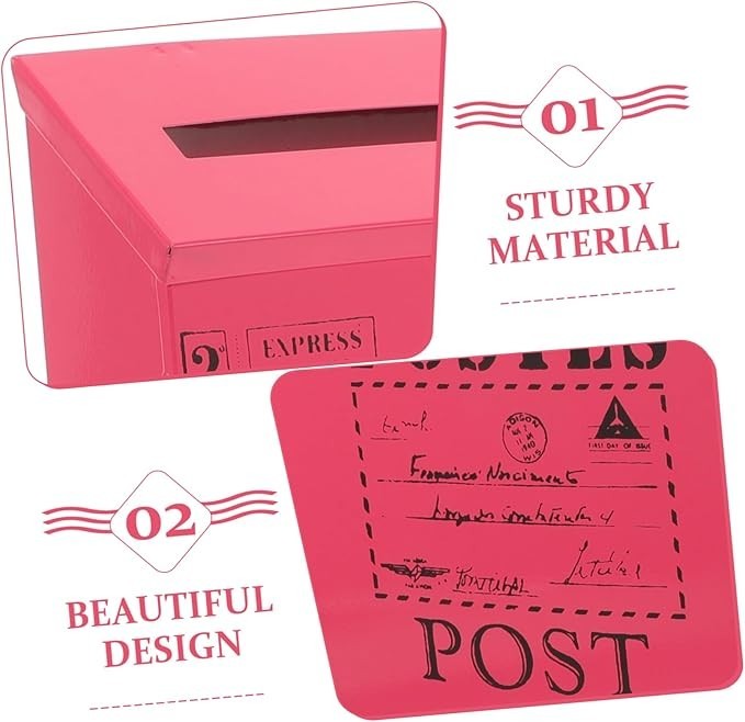 Vintage Wall Mount Mailbox Iron Post Box Rosy Colour Decorative Letter ...