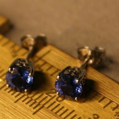 TANZANITE 925 STERLING SILVER STUD BUTTERFLY CLOSURE WOMEN'S EARRINGS ...