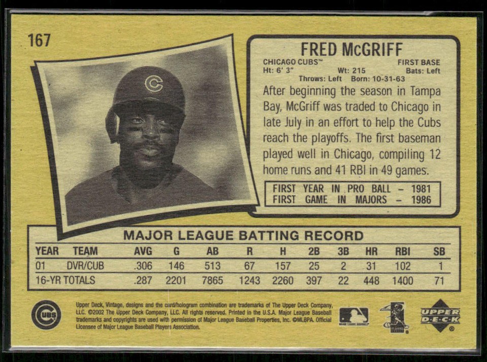 2002 Upper Deck Vintage #167 Fred McGriff | eBay