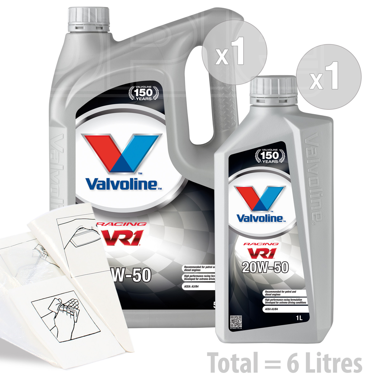Car Engine Oil Service Kit / Pack 6 Litres Valvoline Vr1 Racing 20w-50 ...