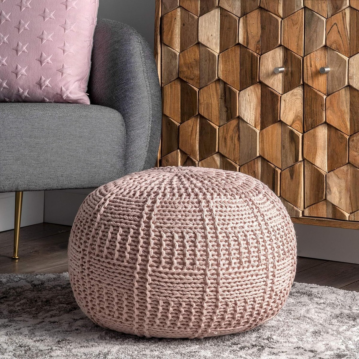 Knitted Pouf Ottoman Pattern TEXSTOP Round Knitted Pouf Foot Rest Bean