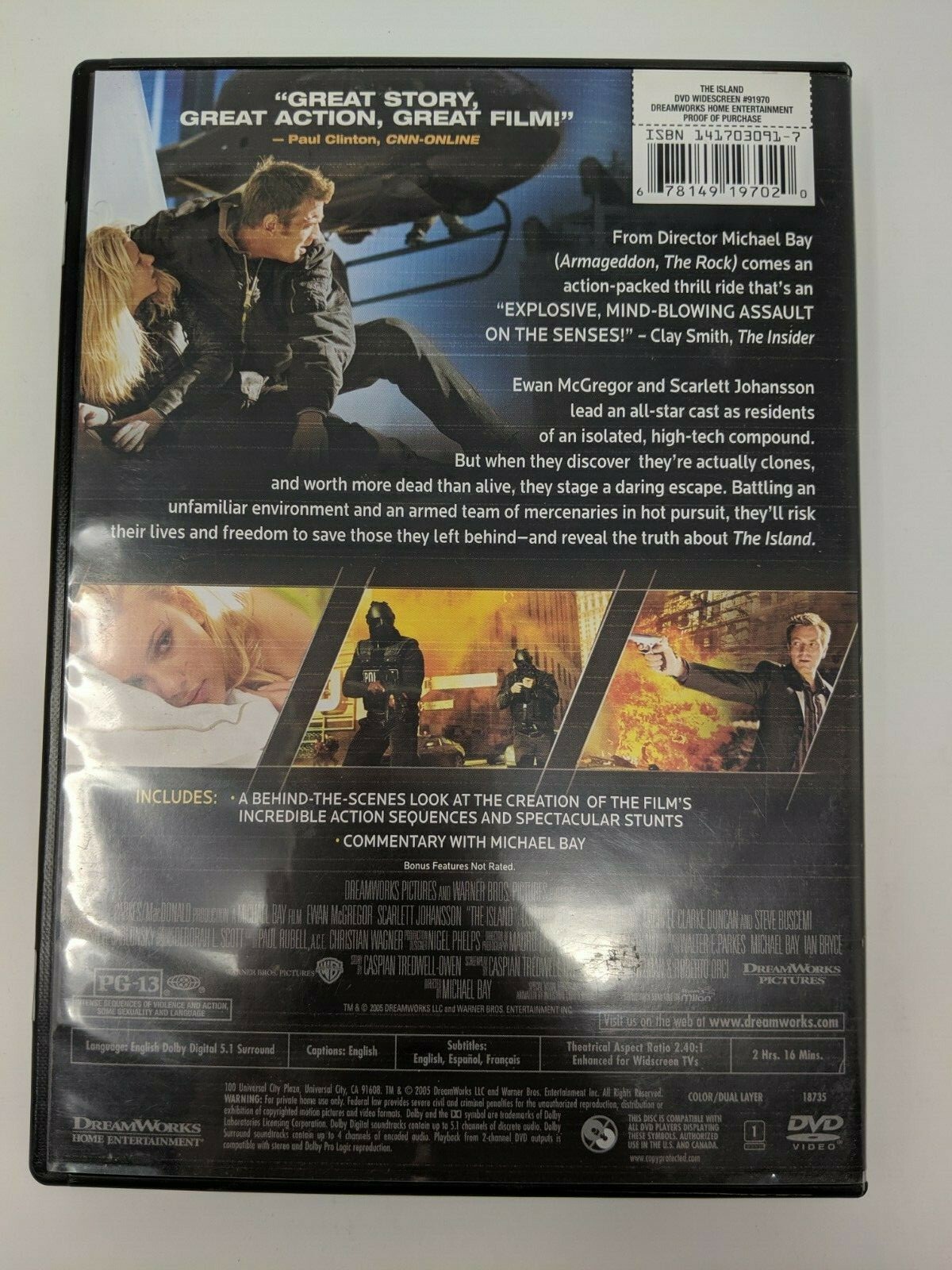 The Island PG-13 sci-fi thriller movie, ws DVD Ewan McGregor Scarlett ...