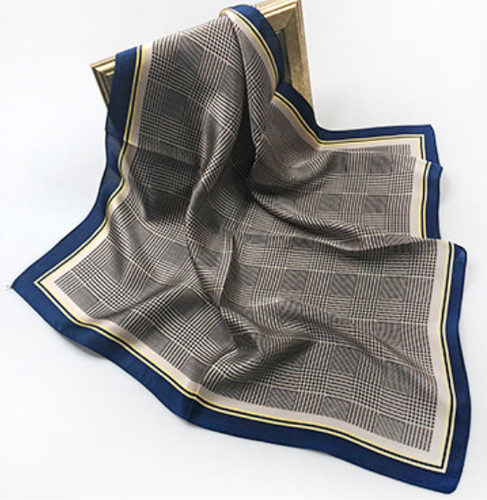 100% Silk 20" small Square Scarf Women neckerchief Wrap Plaid gray blue ...