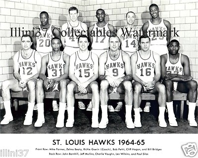 1964-65 ST. LOUIS HAWKS 8X10 TEAM PHOTO BEATY BRIDGES PETTIT WILKENS ...