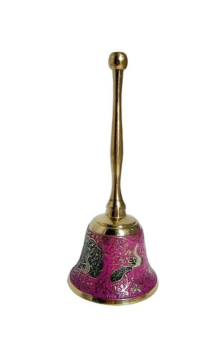 New Antique Look Brass Pink Hand Bell 15 cm Showpiece For Home Office ...