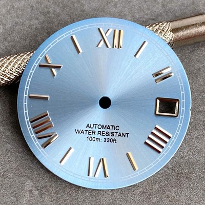 Sterile Ice Blue Sunburst Watch Dial 29mm Roman Numeral Fit NH35 Dive ...