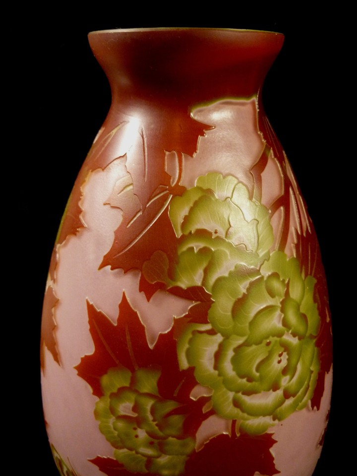 BEAUTIFUL SIGNED GALLE REPRODUCTION ETCHED & CASED FLORAL & BIRD GLASS ...