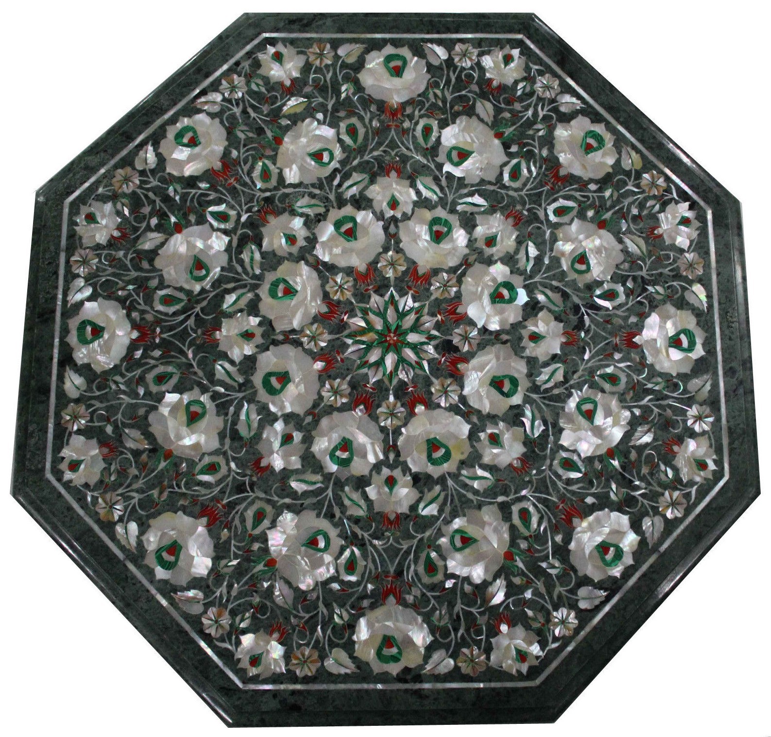 18" Verde Mármol Lado Esquina Table Top Incrustación Artesanía Jardín ...