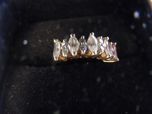 Gold Tone Ring With 5 Marquis Simulated Diamonds & 8 Small Diamonds ...