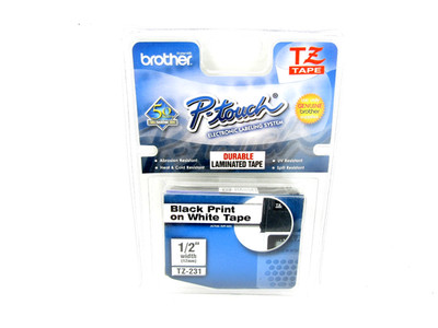 Brother TZ-231 Durable 1/2" (12mm) Laminated Black Print on White Tape ...