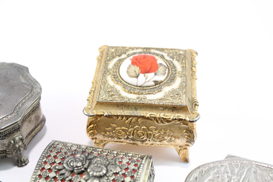 Trinket Boxes Vintage Brass Floral Job Lot Inc Silver Tone | eBay UK