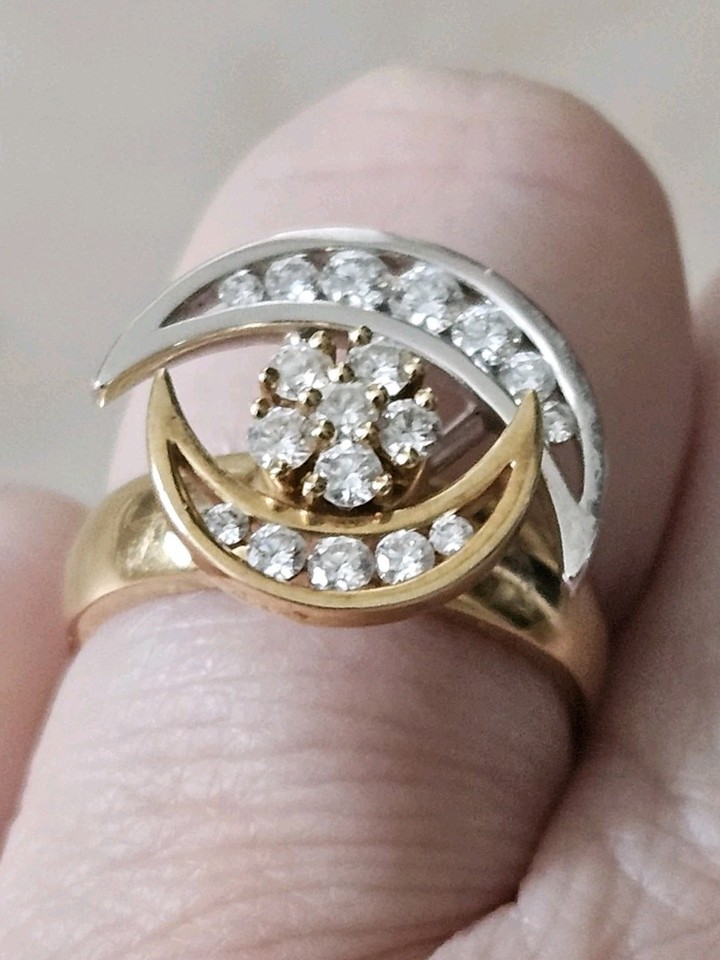 VINTAGE ESTATE NORMAN TEUFEL SUN MOON DIAMOND 14K GOLD SPINNER SPIN ...