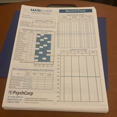 WISC-IV Record Form | eBay