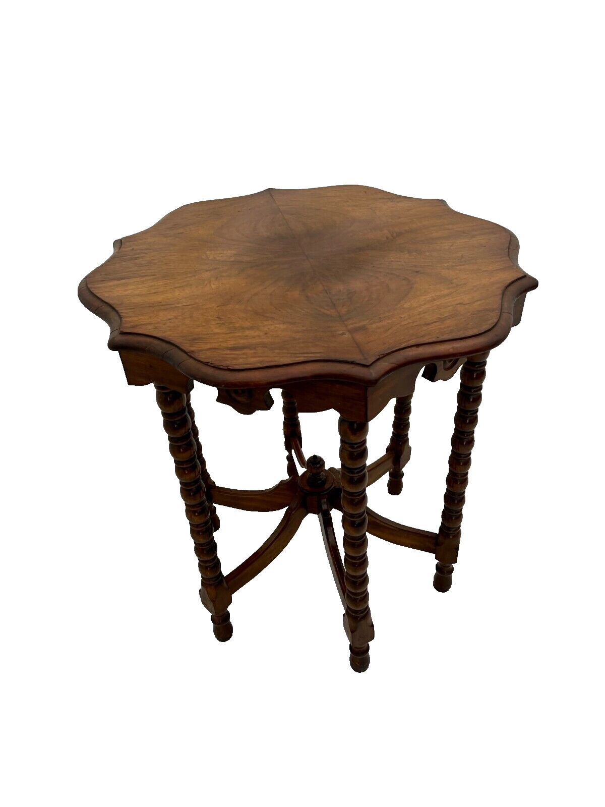 Victorian Parlor Table Six Legs Burled Walnut Scalloped Top Hand Carved ...