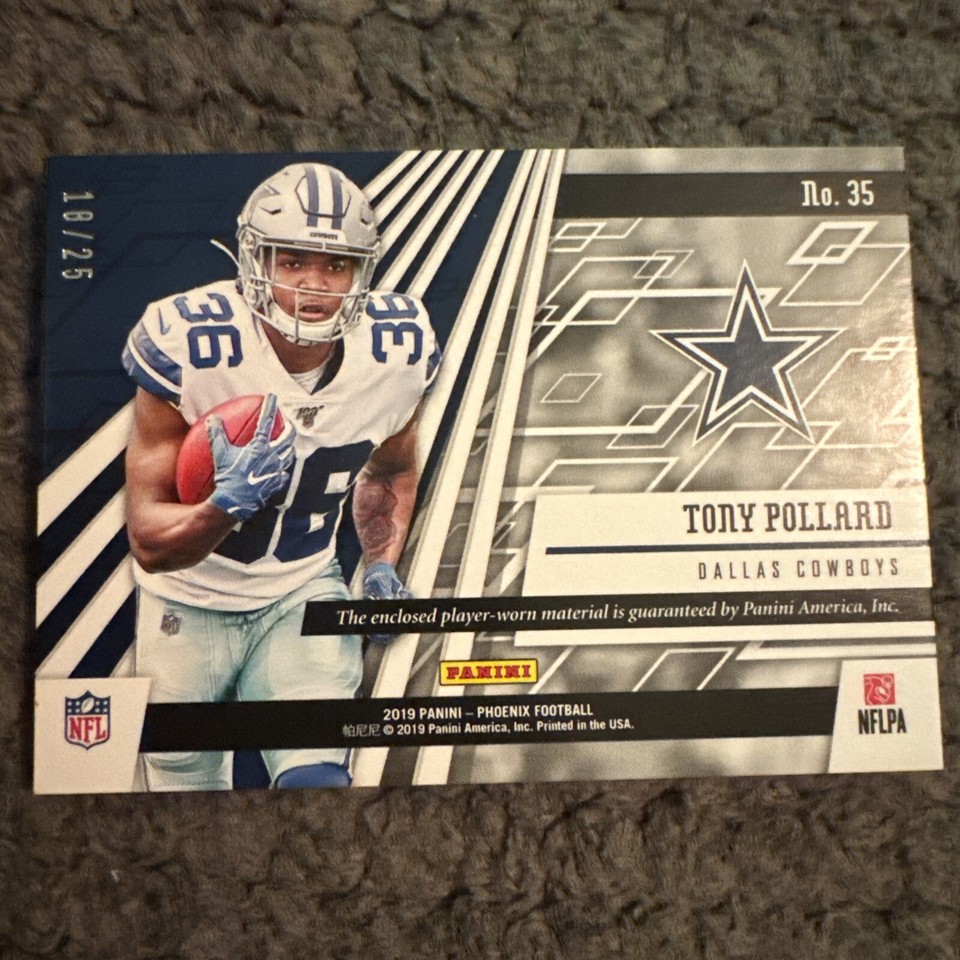 Tony Pollard 2019 Panini Phoenix Rookie /25 Game Worn Patch Cowboys RC ...