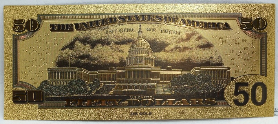 24K Gold-Plated Foil Note Currency Bill Paper Money Novelty Famous Cash ...