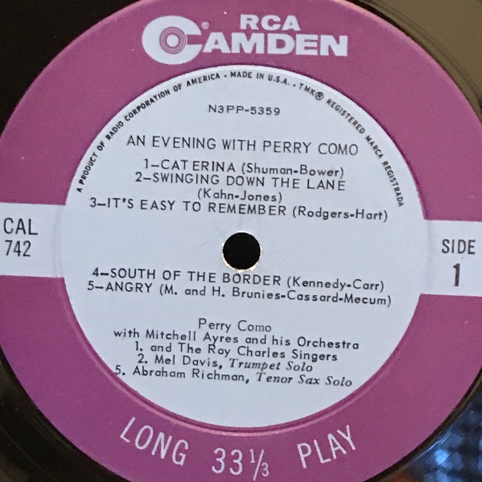 Perry Como - An Evening With Perry Como - RCA Camden - CAL 742 - LP ...