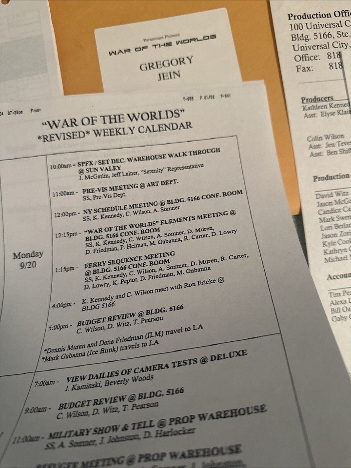 2004 War Of The Worlds Tom Cruise Movie Production Prop Paperwork Lot ...