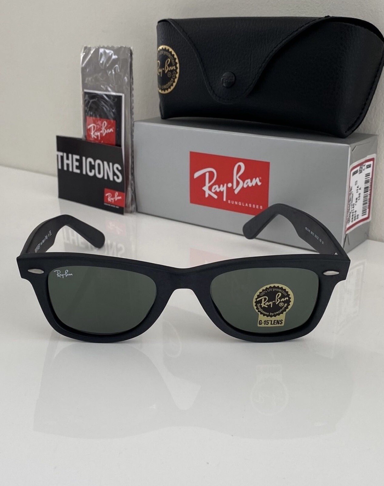 Ray-Ban RB2140 901 50-22 Wayfarer Green Lenses Unisex Classic ...