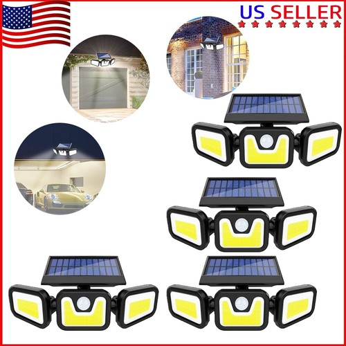 4 PC COB 3 Head Solar Motion Sensor Light Waterproof Outdoor Security ...