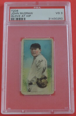 PSA 3 T206 JOHN McGRAW RED HINDU BACK GLOVE AT HIP VERY SCARCE L@@K ...