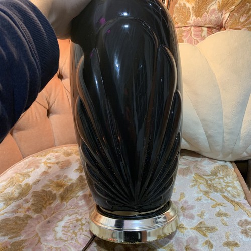 Vintage 80s Post Modern Art Deco Revival Black Scalloped Shell Lamp ...