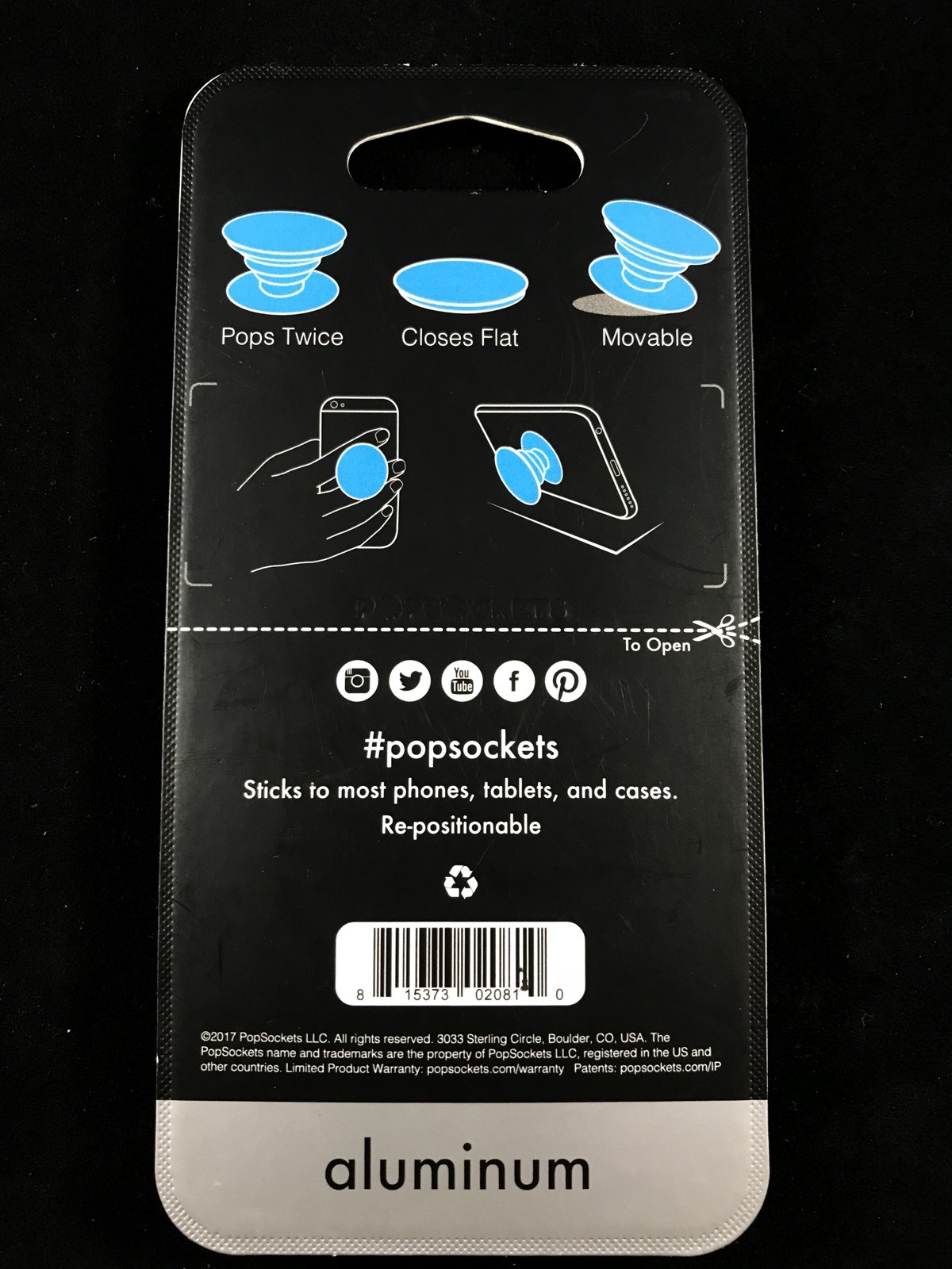 PopSockets Aluminum Black Metal Phone Holder Grip Stand PopSocket Pop ...