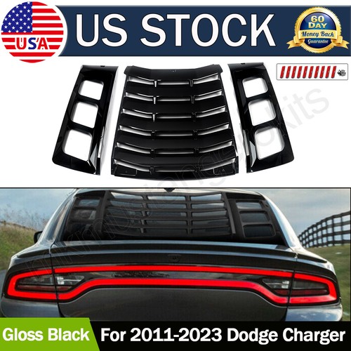 Fits 11-23 Dodge Charger Gloss Black Rear Window Louver Cover Sun Shade ...