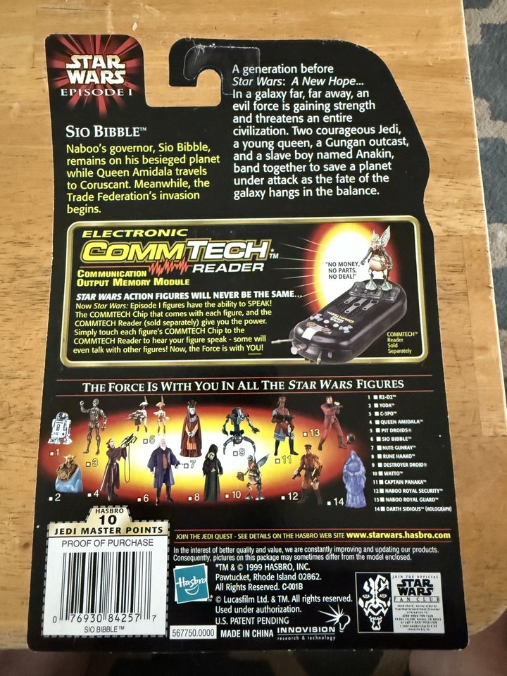 Sio Bibble Star Wars Episode I Commtech Action Figure w/ Blaster Pistol ...