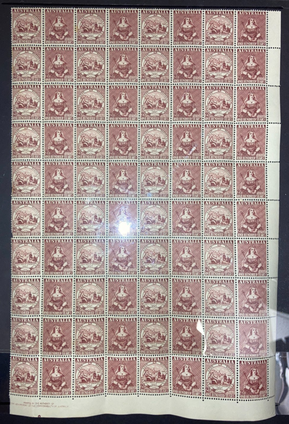 CENTENARY OF FIRST AUSTRALIAN STAMP 1950 - 2 1/2d IMPRINT BLOCK OF ...