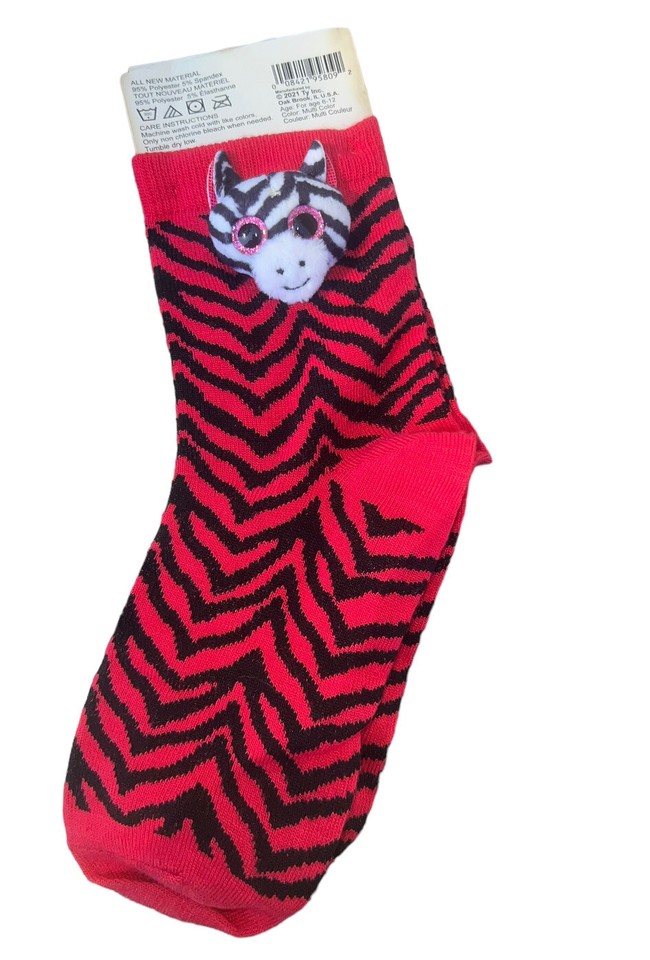Ty Beanie Baby ZOEY Zebra Fashion Sock-A-Boos Kids Novelty Socks (1 ...