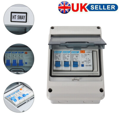 5 Way Garage Caravan Campervan IP65 Consumer Unit with 25A 30mA RCD MCB ...