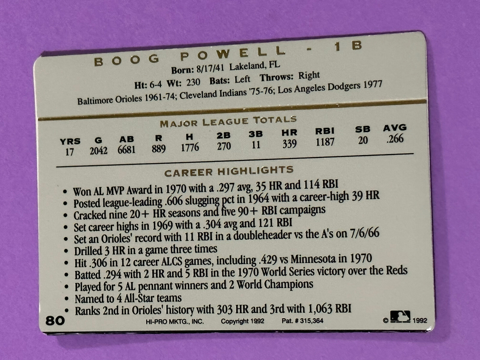1992 Action Packed Boog Powell #80 Baltimore Orioles (J) | eBay
