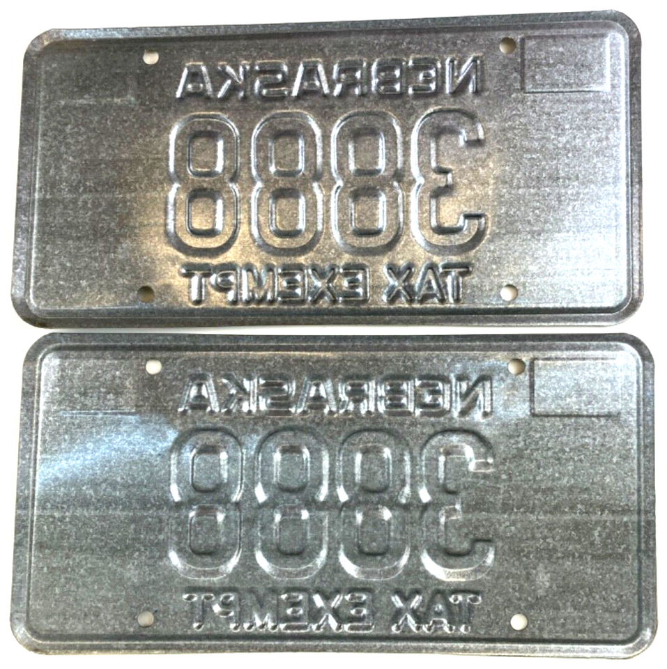 Nebraska 1980s Tax Exempt License Plate Set 3888 Garage Man Cave Pub ...
