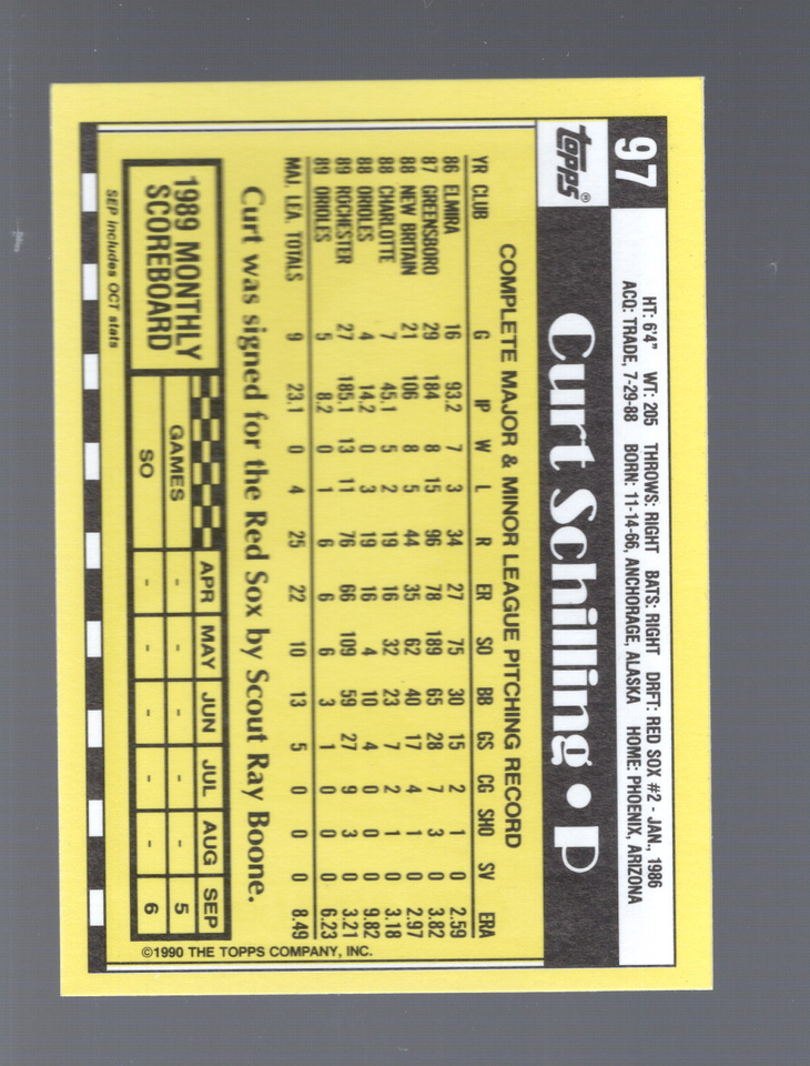 Curt Schilling 1990 Topps Tiffany #97 | eBay UK