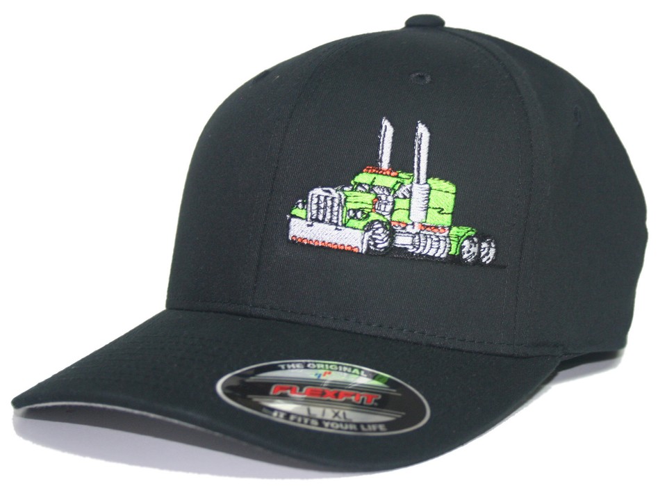 TRUCKER HAT FLEXFIT FITTED CAP BIG RIG TRUCK PETERBILT KENWORTH ...