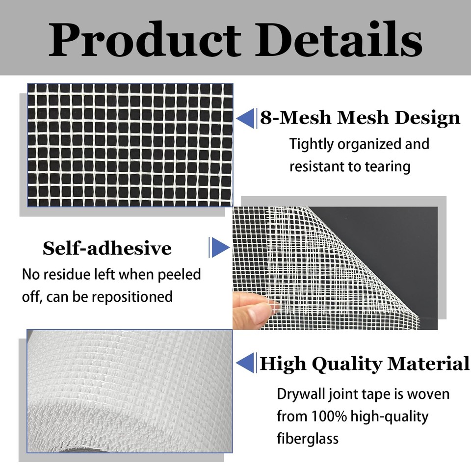 Drywall Mesh Tape, 6IN X 90FT 100% Fiberglass 8 Mesh Drywall Repair ...