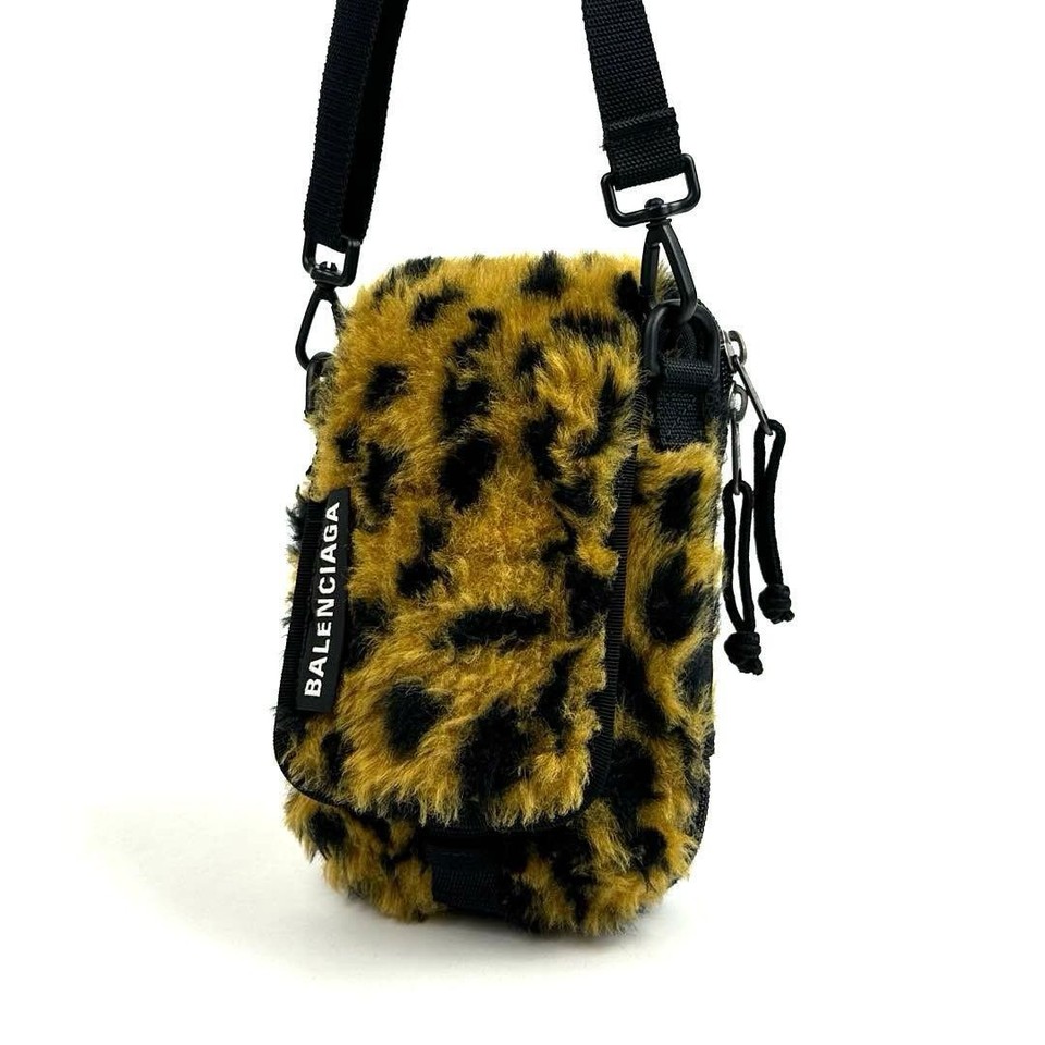 beautiful BALENCIAGA Explorer Shoulder Bag Fur Leopard Pattern Fur ...