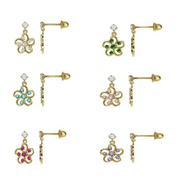 14K Yellow Gold Flower Baby Screw Back Dangle Earrings | eBay