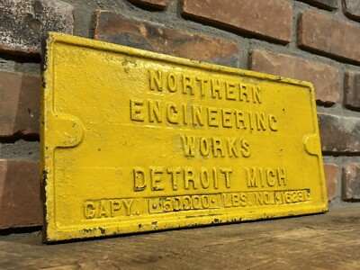 Original Cast Iron Northern Engineering Works Crane Sign Plaque Detroit ...