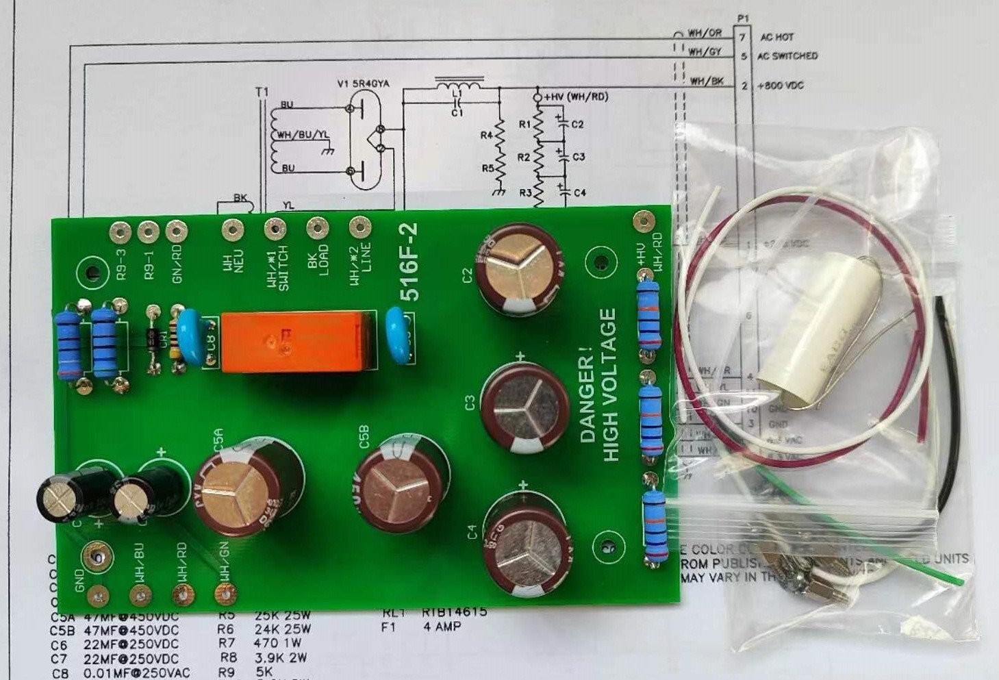 Collins 516F-2 Power Supply Board Kit W/ Relay Caps Diodes PCB ...