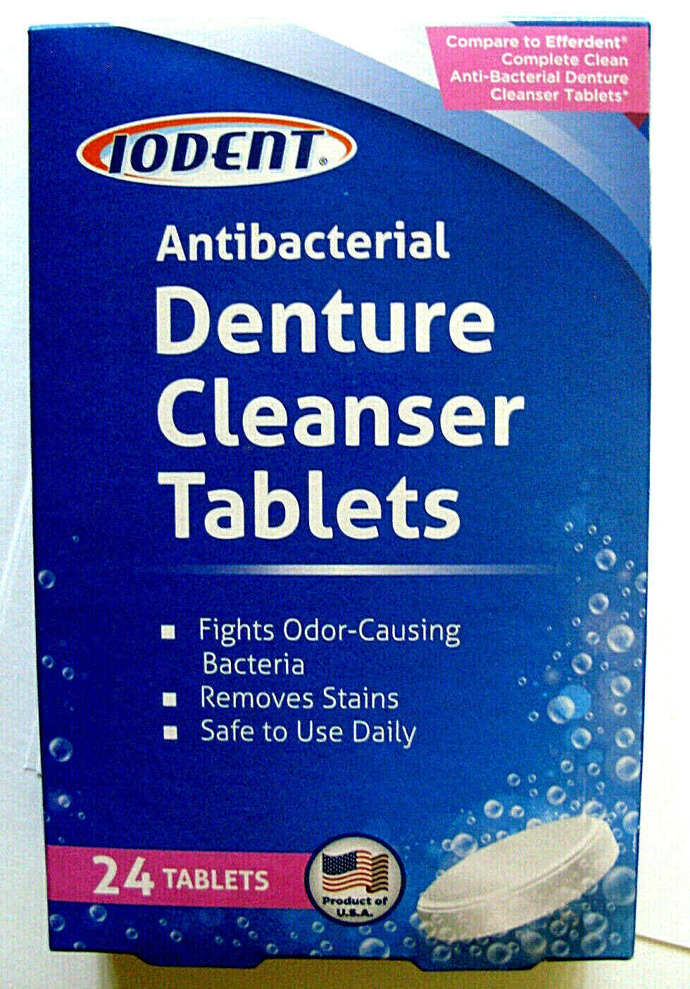 Iodent ANTIBACTERIAL Denture Cleanser 24 Tablets Fights Odor Causing ...