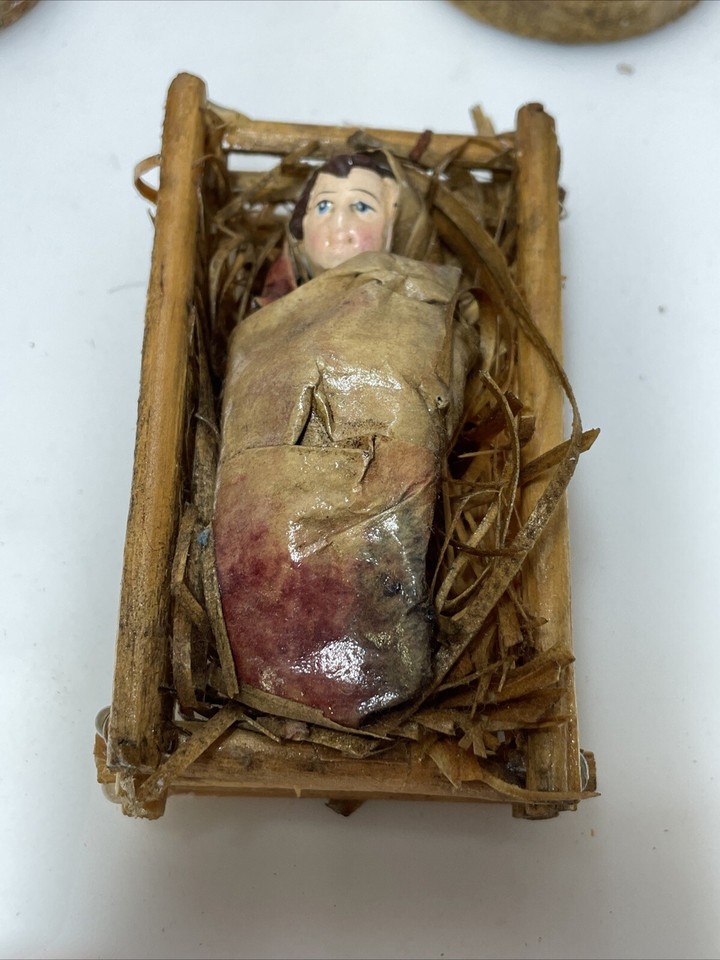 Vintage Mexican Paper Mache Folk Art 7 Pc Christmas Nativity Set Nuno ...